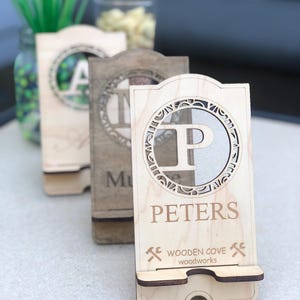 Custom Wood Phone Stand Personalized Name Dock Laser Engraved Desk ...