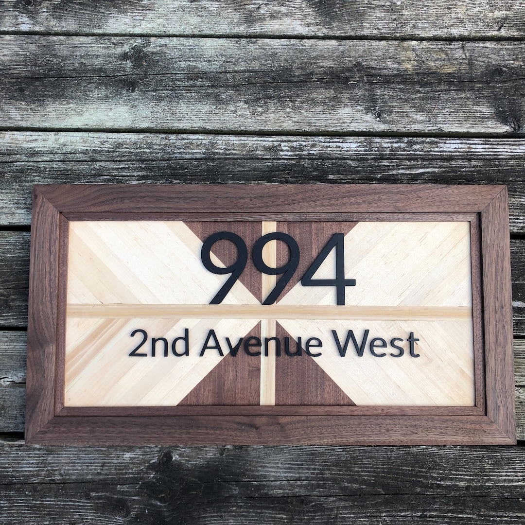 Custom Wooden House Number Sign Gift Solid Walnut Frame Light Mosaic ...