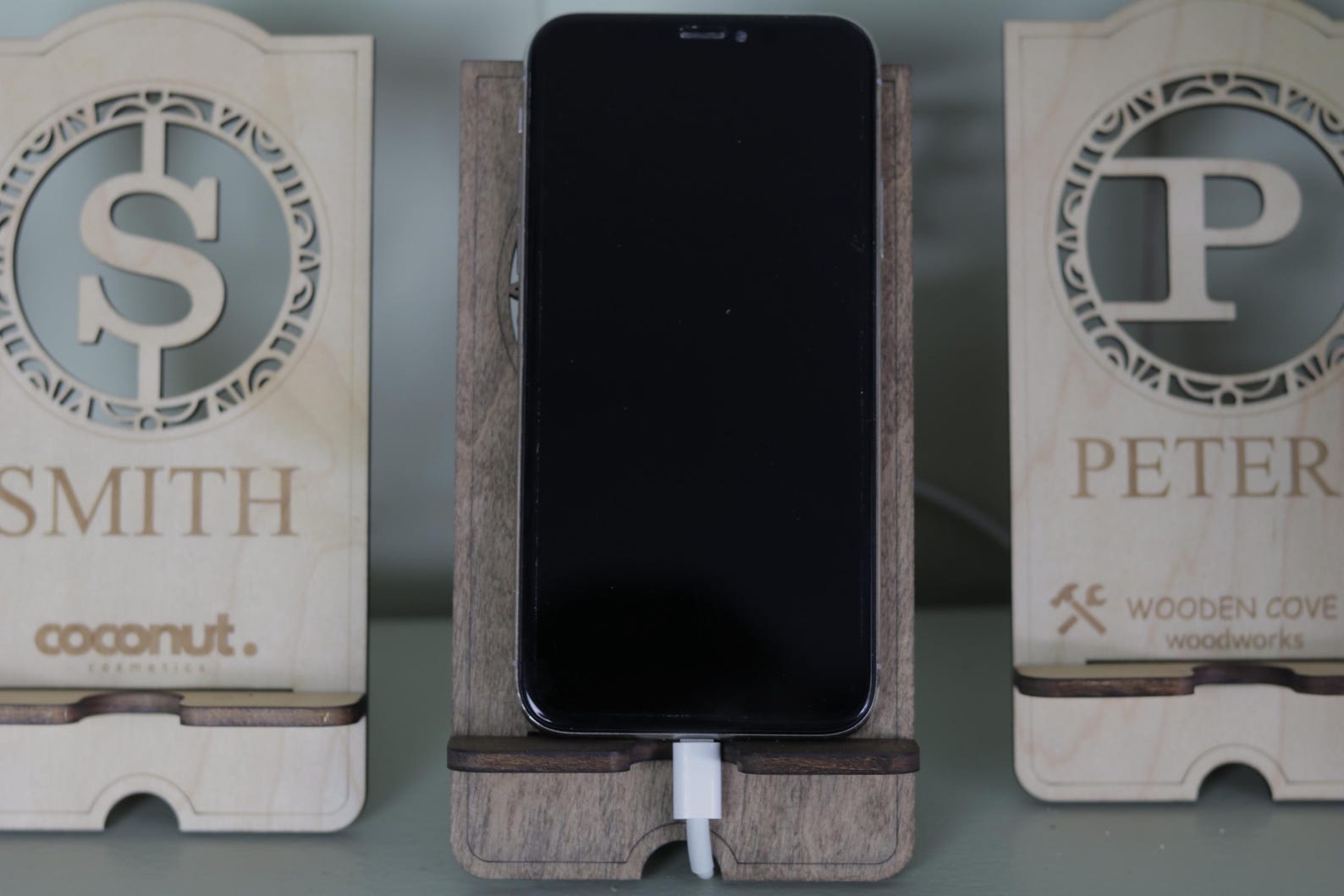 Custom Wood Phone Stand Personalized Name Dock Laser Engraved Desk ...