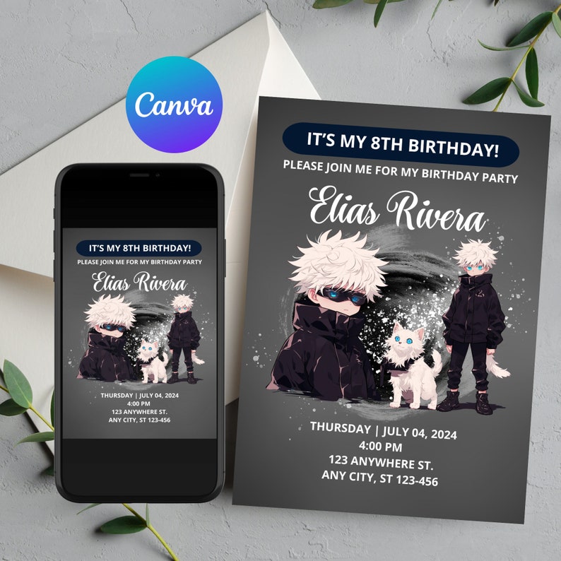 Anime Birthday Invitation, Instant Download, Invitation for Boy, JJK ...