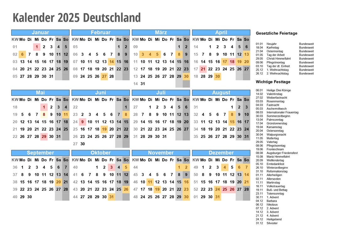 Kalender 2025 - 12 maanden enkele pagina - PDF - download - om af te ...