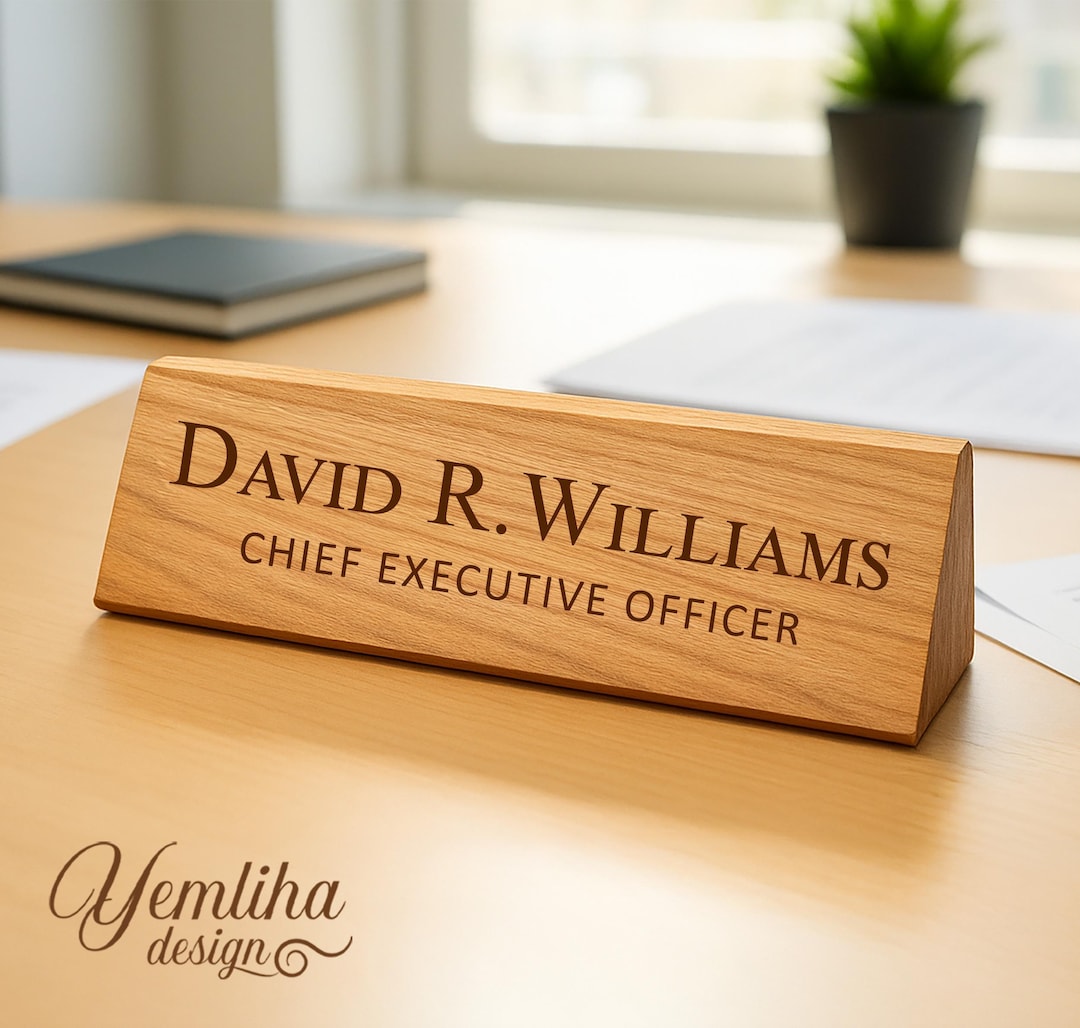 Personalized Wooden Desk Name Plate, Custom Engraved Office Name Sign ...