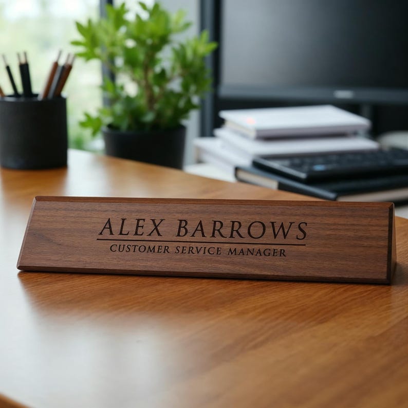 Personalized Wooden Desk Name Plate, Custom Engraved Office Name Sign ...