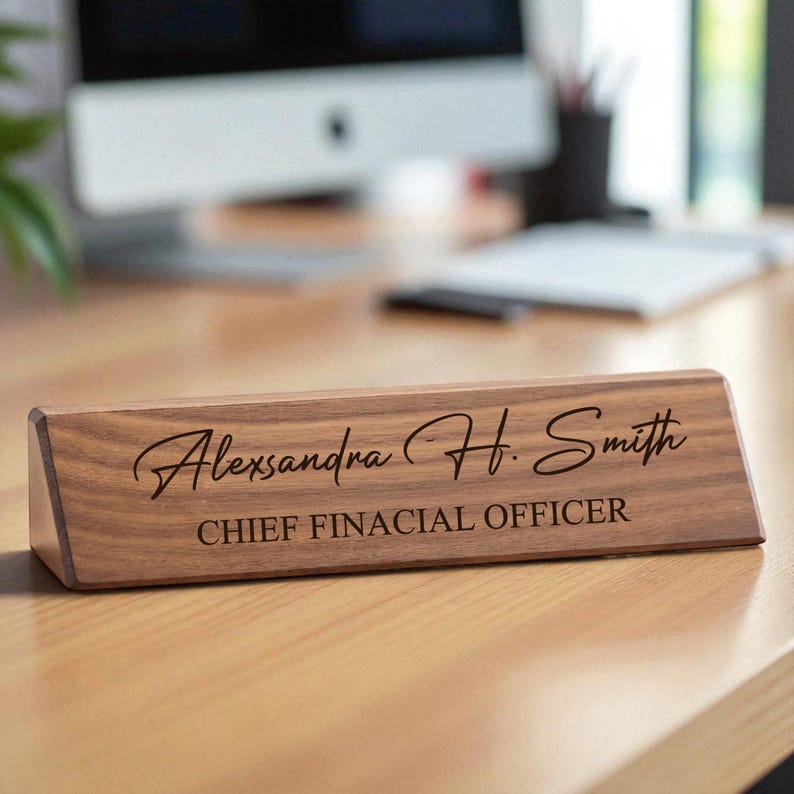 Personalized Wooden Desk Name Plate, Custom Engraved Office Name Sign ...