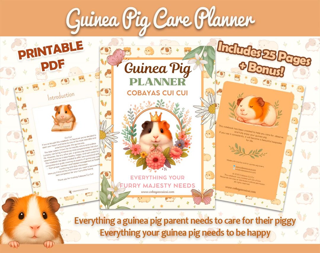 Guinea Pig Care Planner: Pet Journal & Adoption Certificate (PDF ...