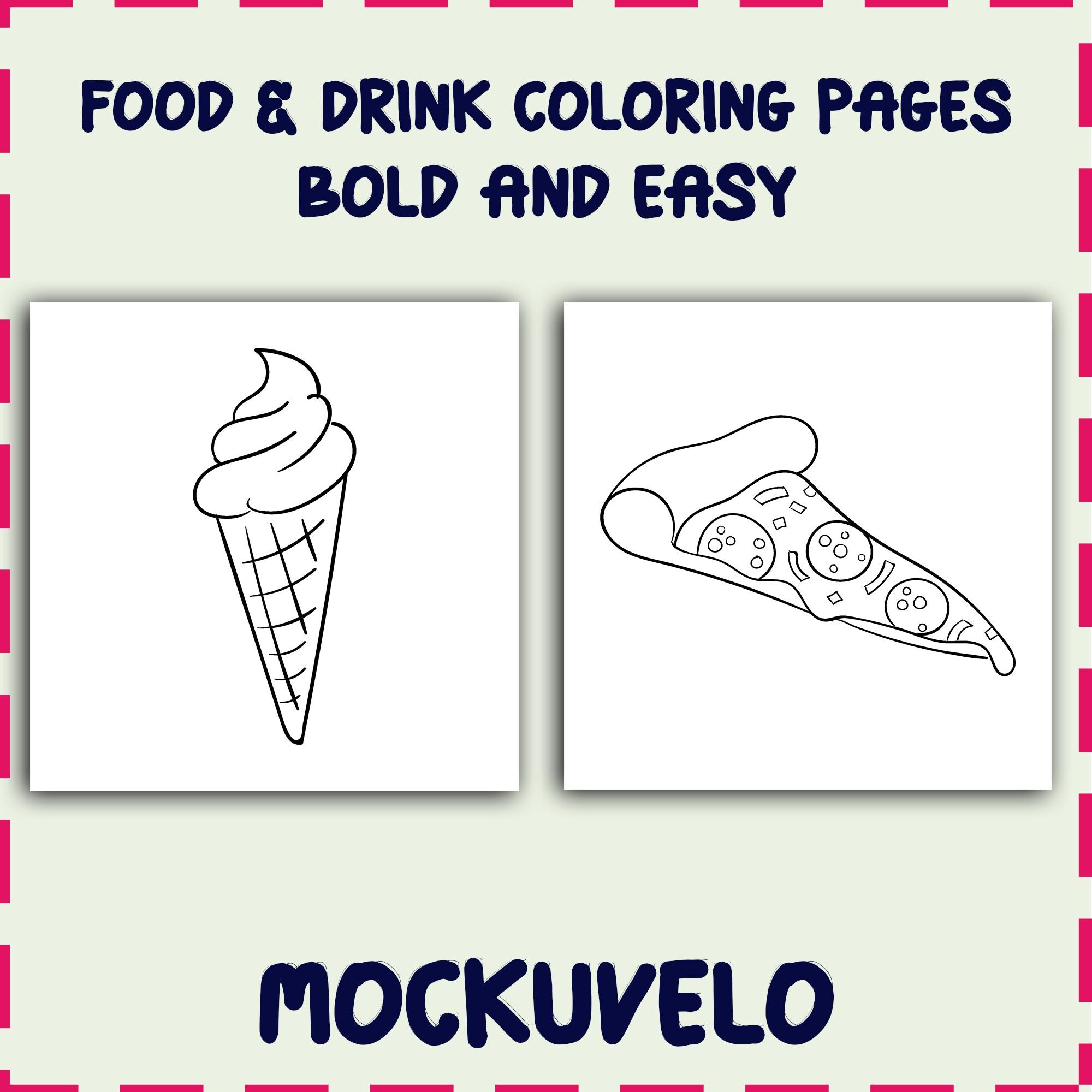 Food & Drink Coloring Pages | 28 Bold and Easy Coloring Book - Etsy