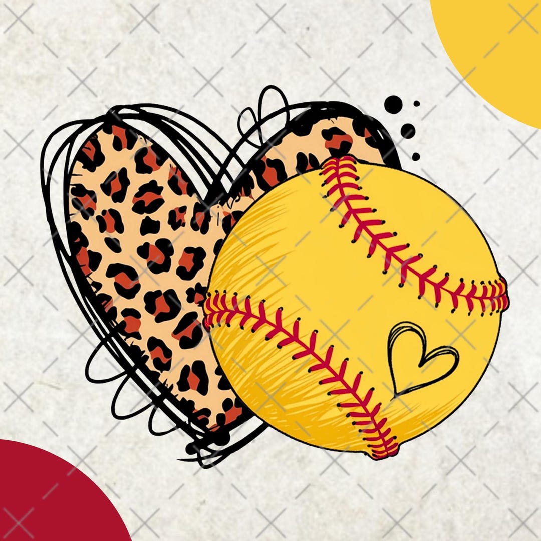 Softball Heart Png, Softball Leopard Heart Png, Sofball Sublimation ...
