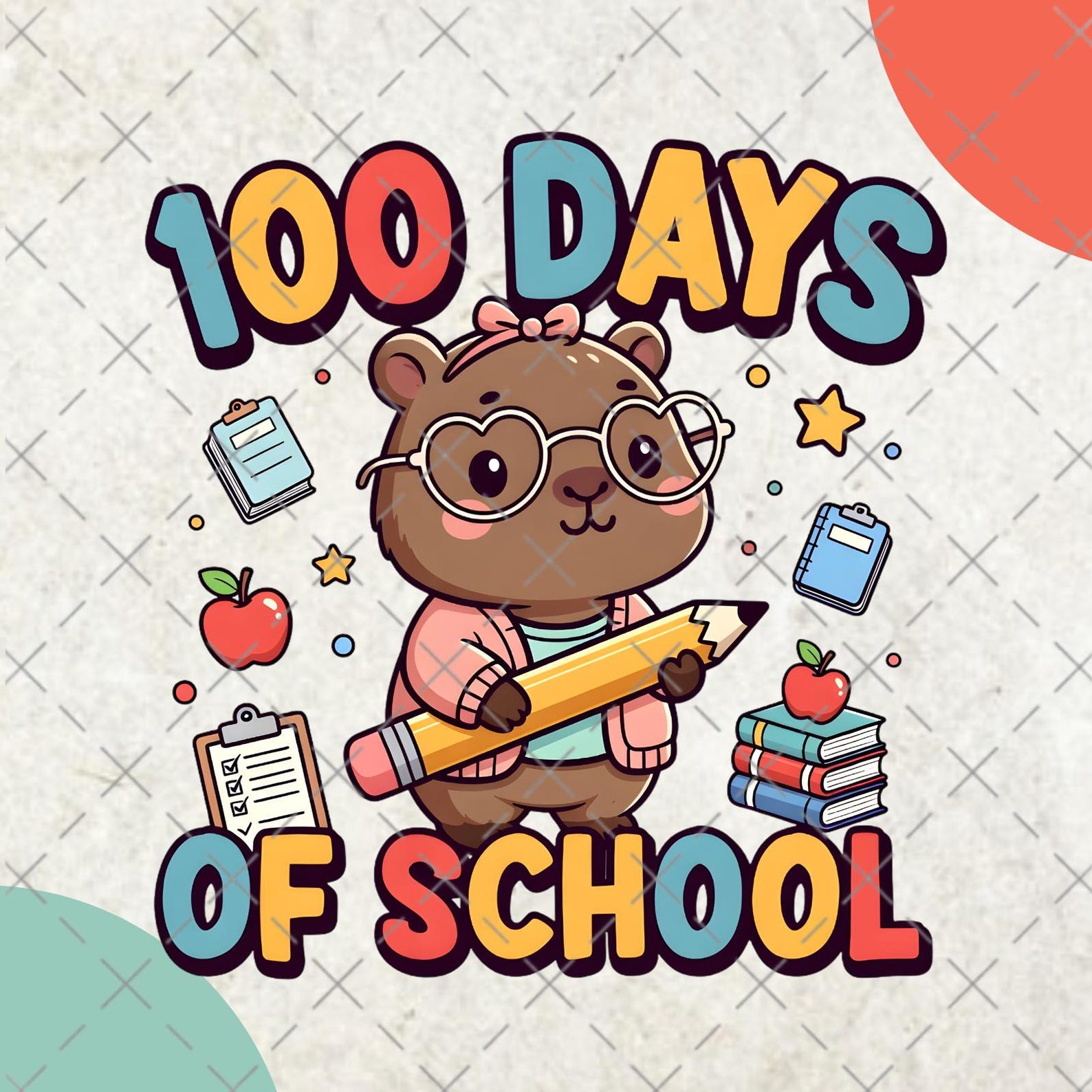 100 Days of School Girl Capybara PNG, Cute Female Capybara Teacher PNG ...