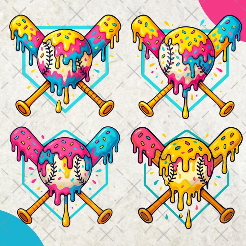 Baseball Ice Cream Drip PNG Bundle | Baseball Sublimation Design ...