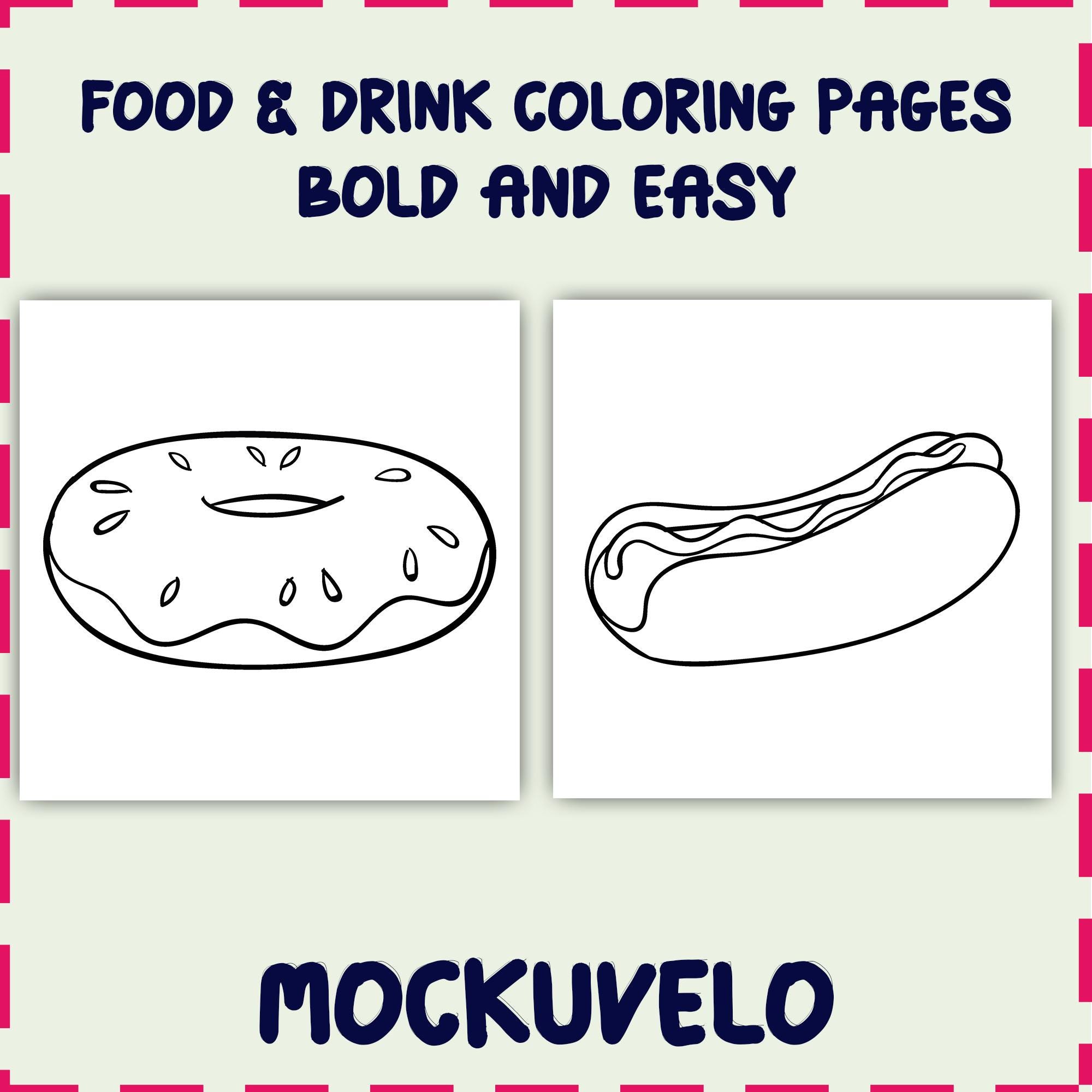 Food & Drink Coloring Pages | 28 Bold and Easy Coloring Book - Etsy