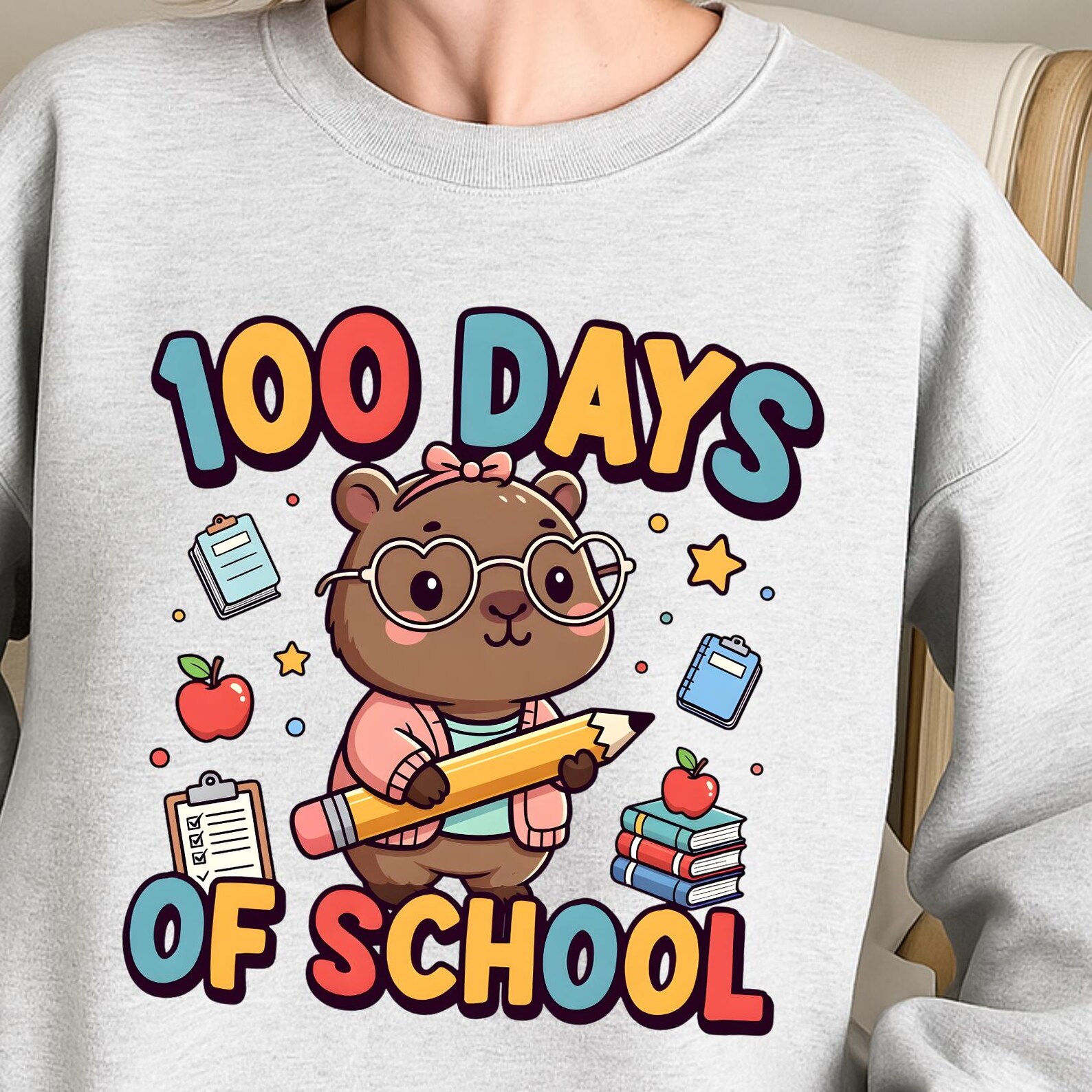 100 Days of School Girl Capybara PNG, Cute Female Capybara Teacher PNG ...