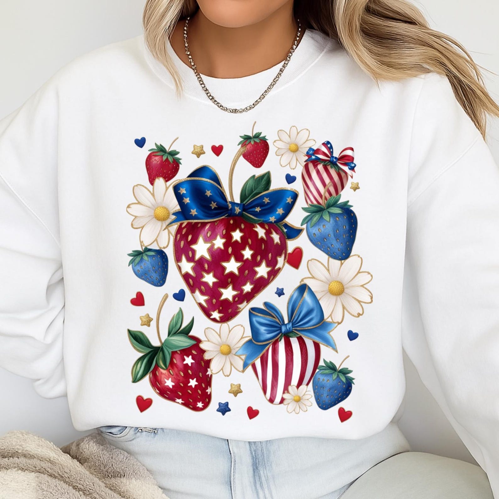 Boho 4th of July Strawberry PNG, Patriotic Bow Sublimation Design ...