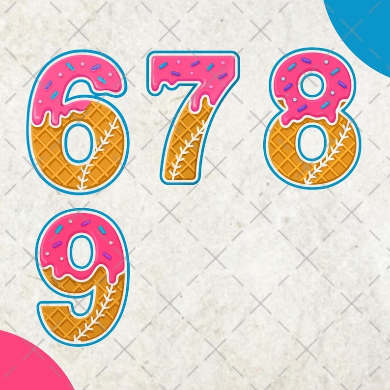 Baseball Ice Cream Drip Numbers 0-9 PNG | Waffle Cone Jersey Numbers ...