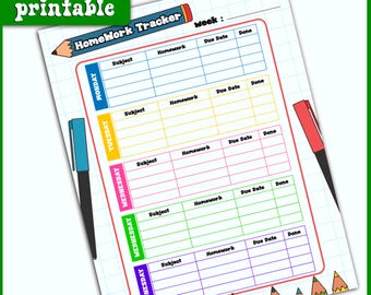 Bright & Fun Homework Tracker Printable - Organize Assignments | Boost ...
