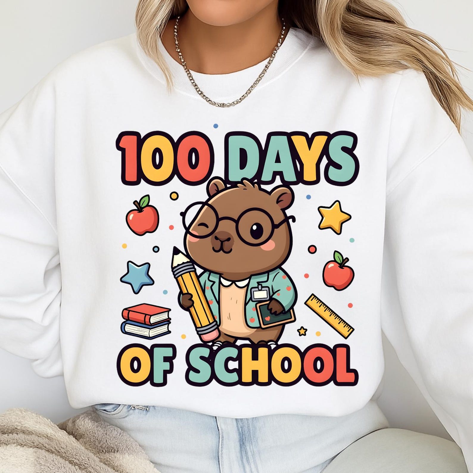 100 Days of School Capybara PNG, Cute Capybara Teacher Png, Classroom ...