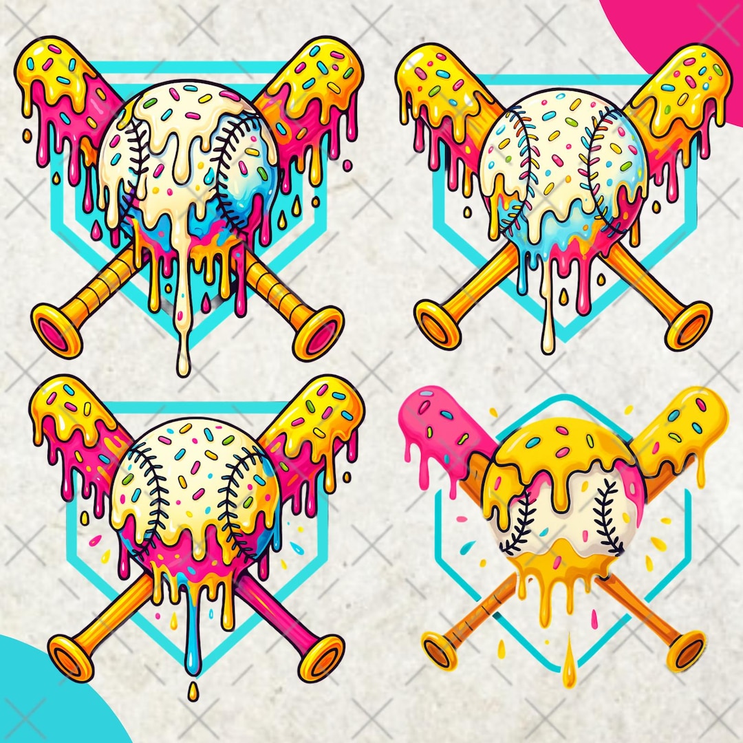 Baseball Ice Cream Drip PNG Bundle | Baseball Sublimation Design ...