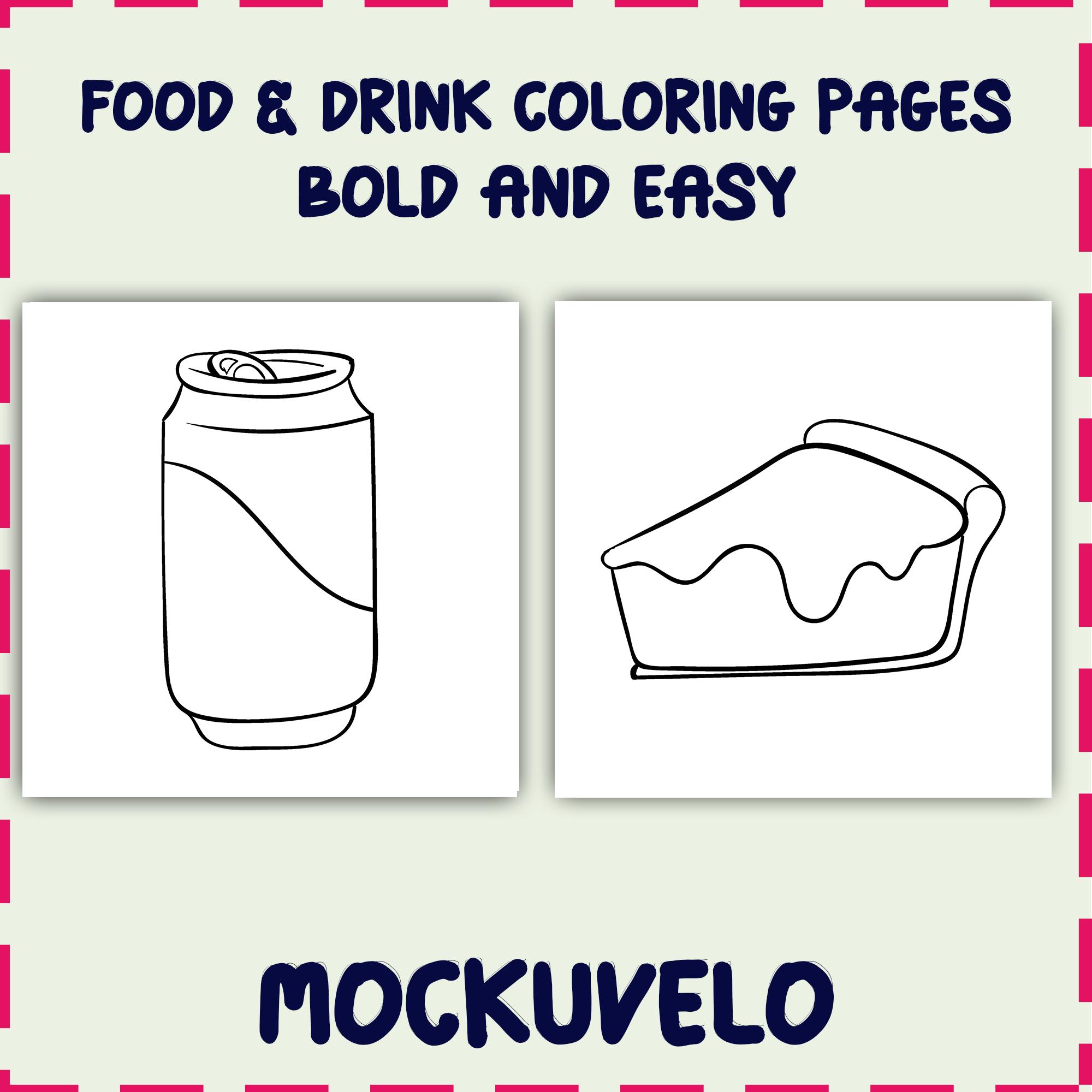 Food & Drink Coloring Pages | 28 Bold and Easy Coloring Book - Etsy