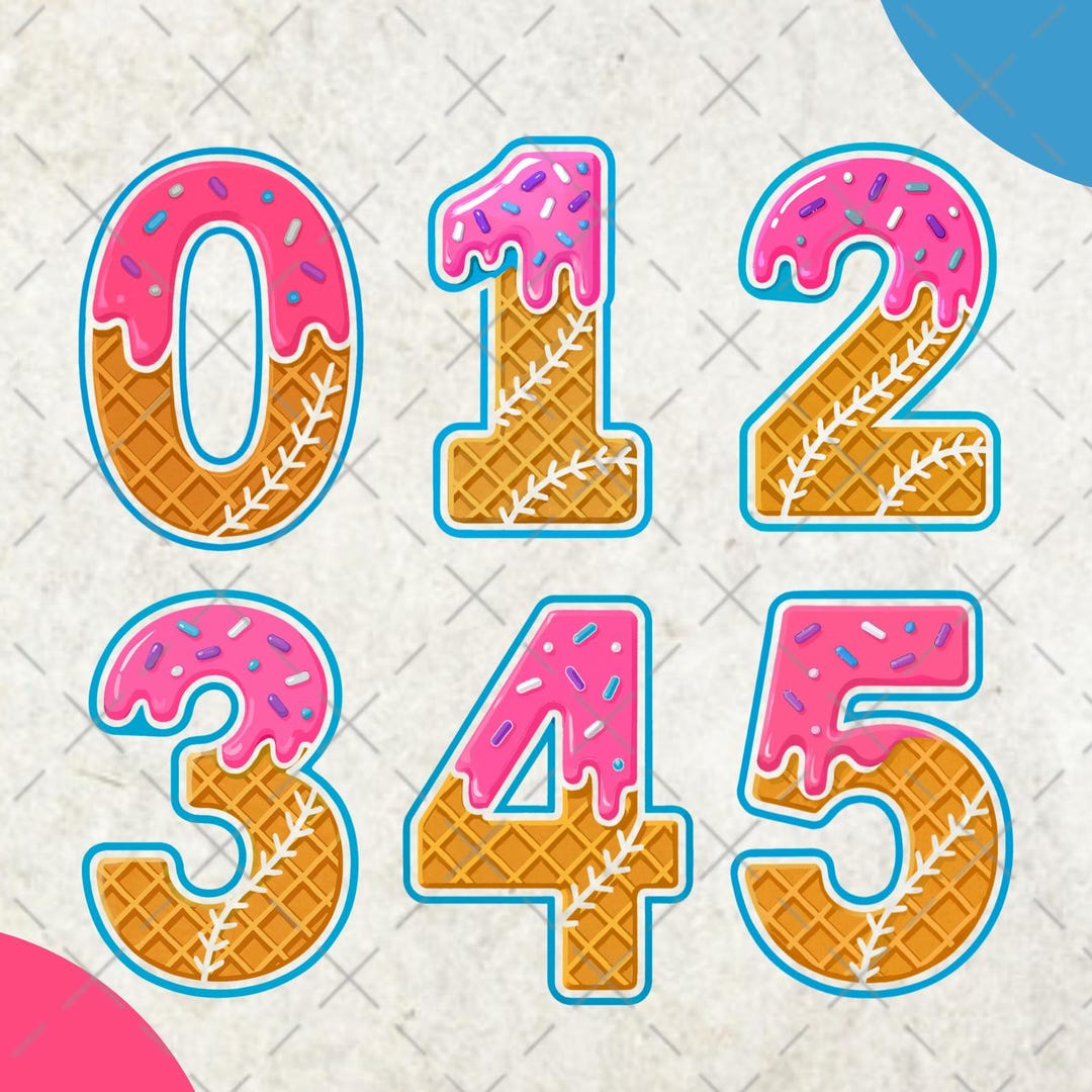 Baseball Ice Cream Drip Numbers 0-9 PNG | Waffle Cone Jersey Numbers ...