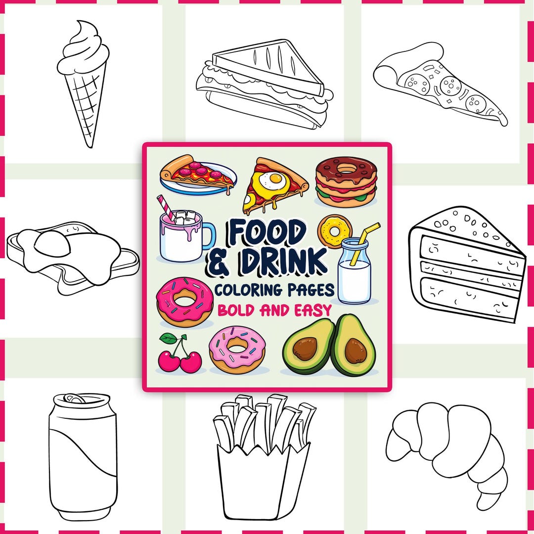 Food & Drink Coloring Pages 28 Bold and Easy Coloring Book - Etsy