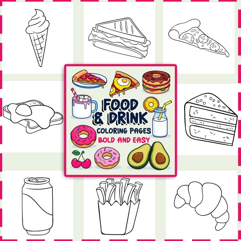 Food & Drink Coloring Pages | 28 Bold and Easy Coloring Book - Etsy