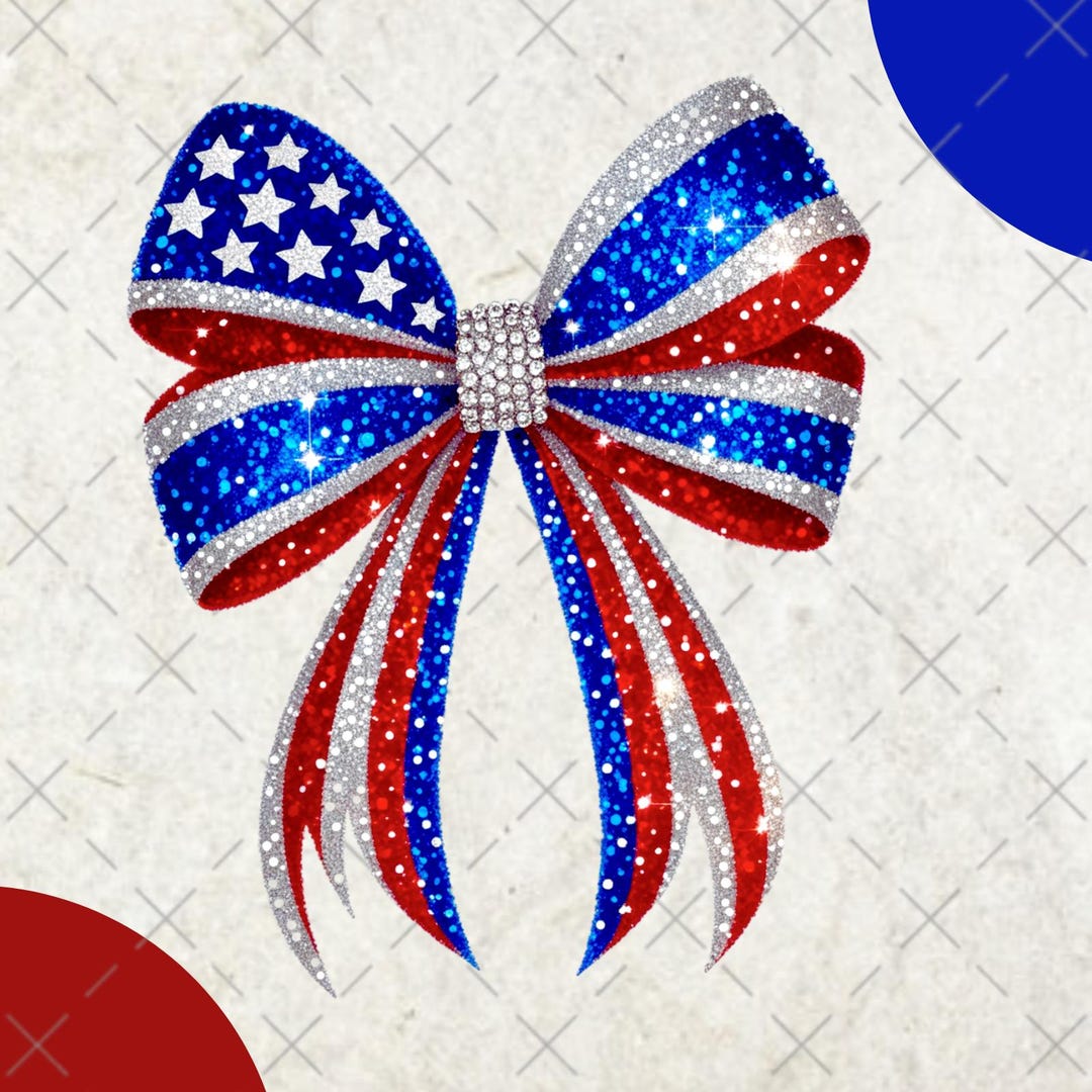 USA Patriotic Coquette Bow PNG Bundle, Faux Rhinestone Red White Blue ...