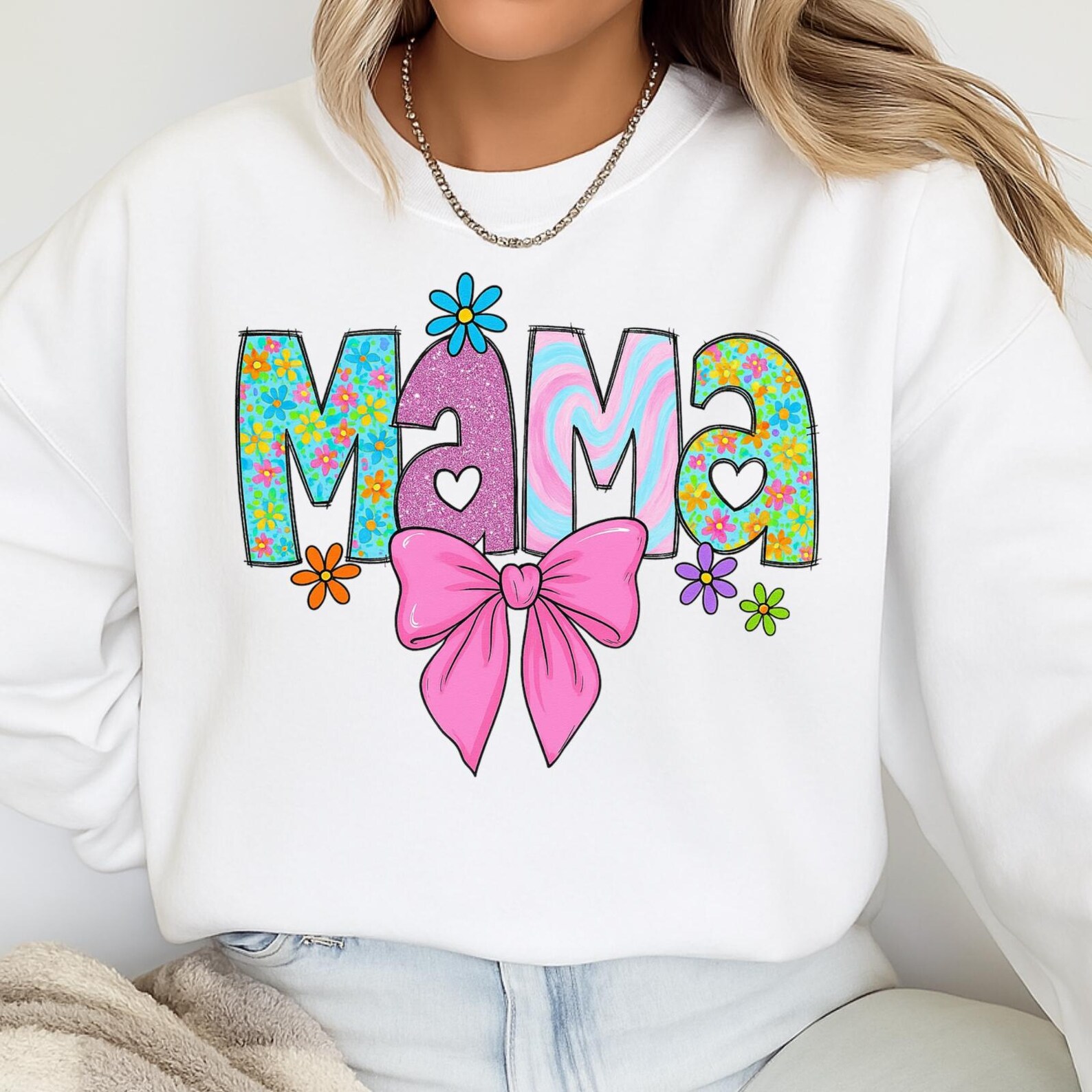 Preppy Floral Mama Coquette PNG | Retro Glitter Mama Flower Design ...