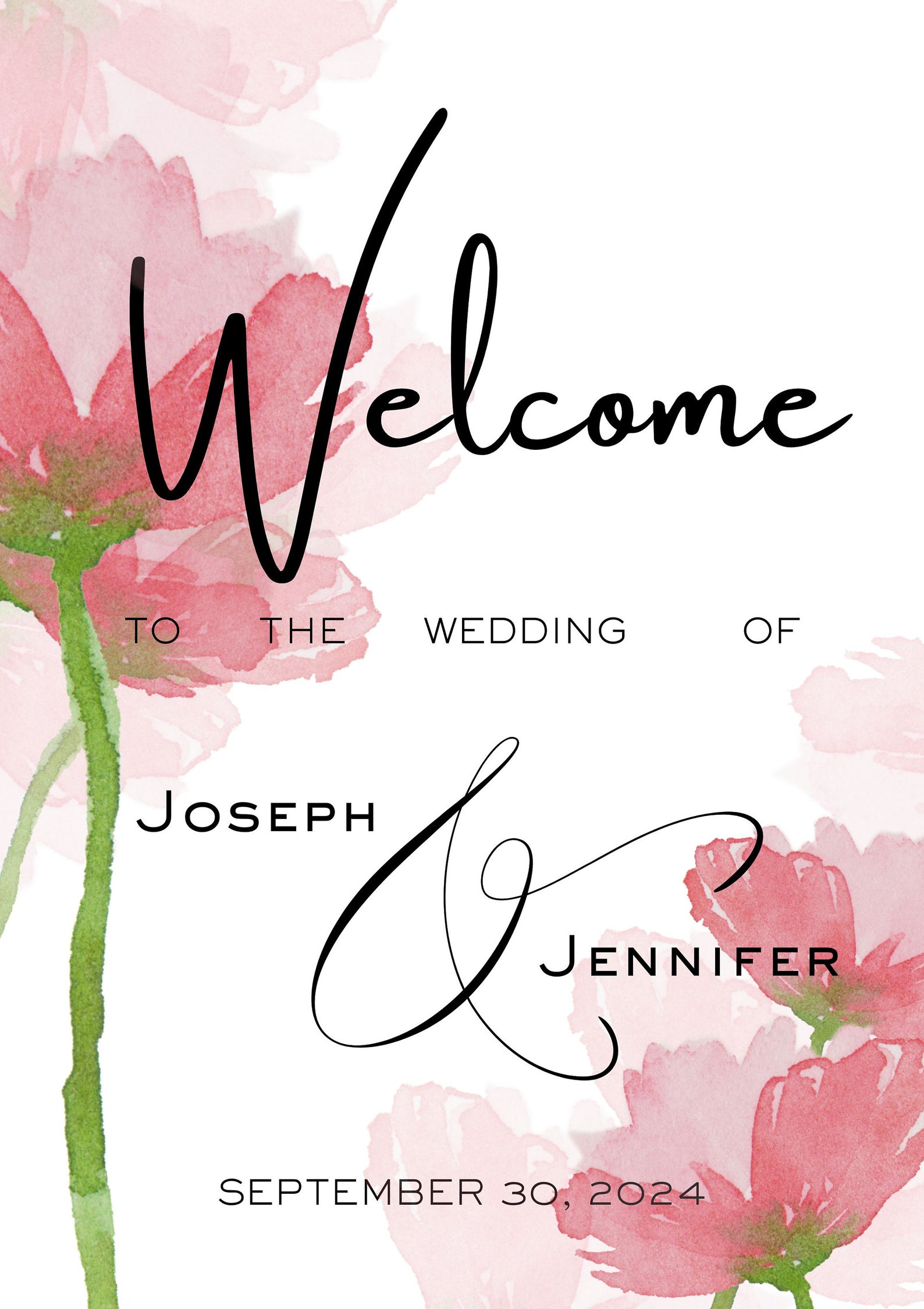 Wedding Welcome Sign Printable Flower Watercolor Welcome Poster ...