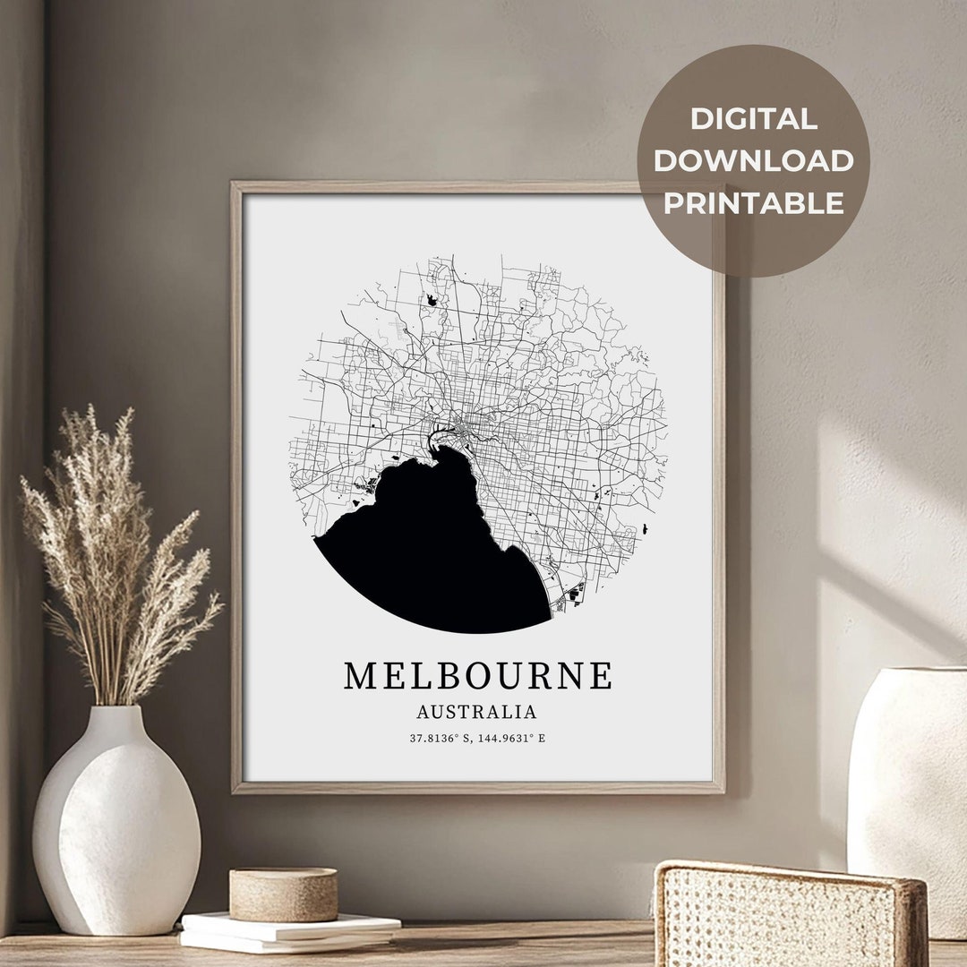 Melbourne City Map, Map Print, Map Poster, Poster Digital Map ...