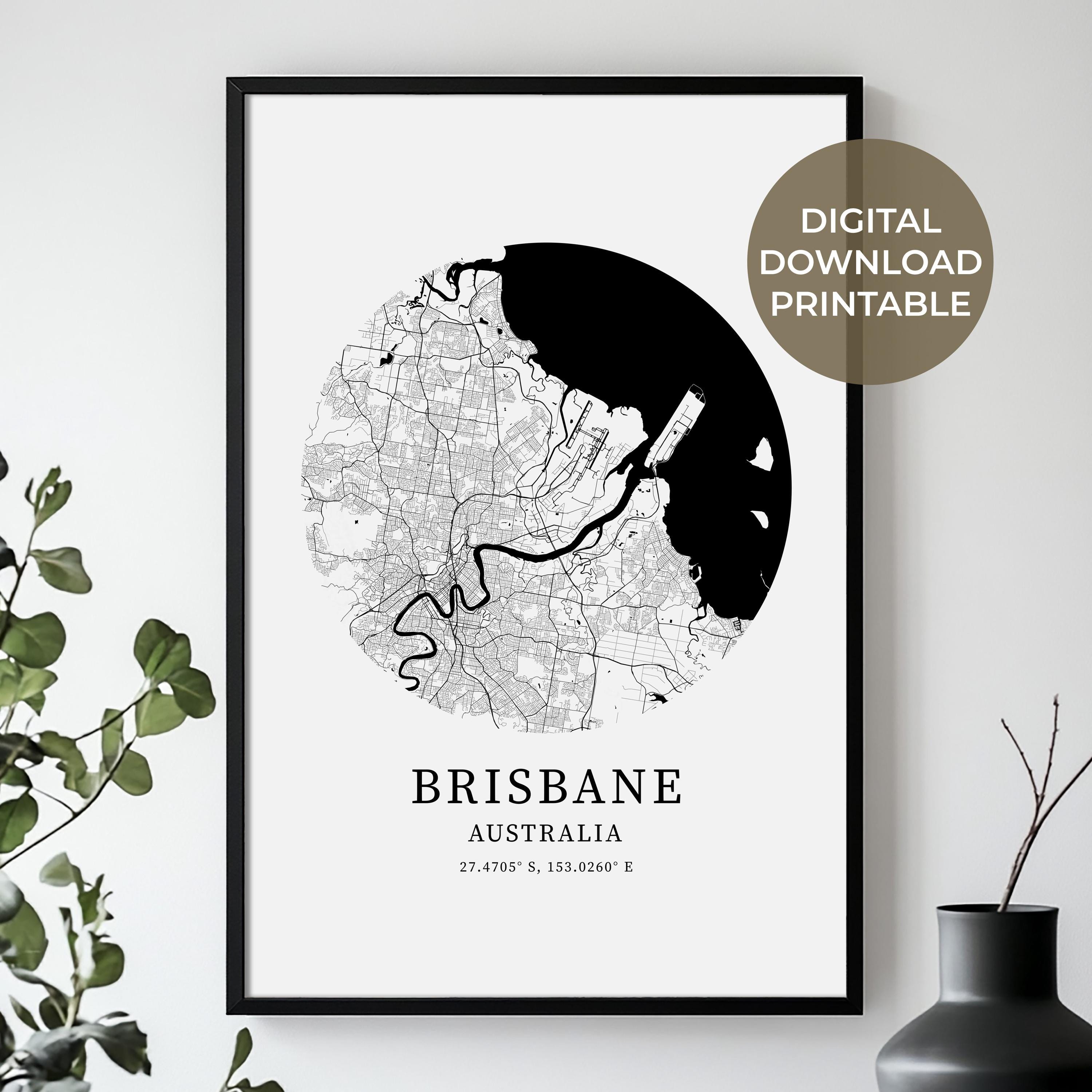 Brisbane City Map, Map Print, Map Poster, Poster Digital Map, Brisbane ...