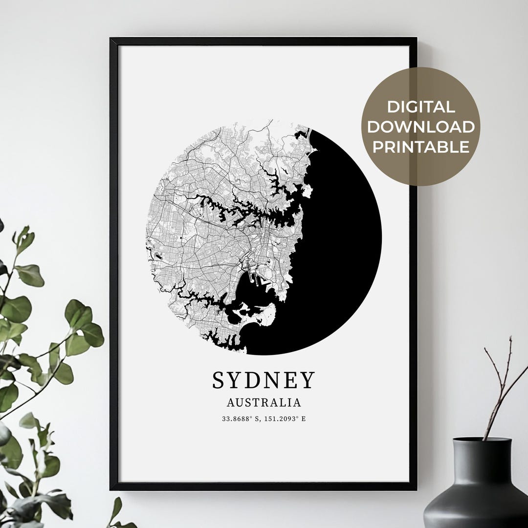 Sydney City Map, Map Print, Map Poster, Poster Digital Map, Sydney ...