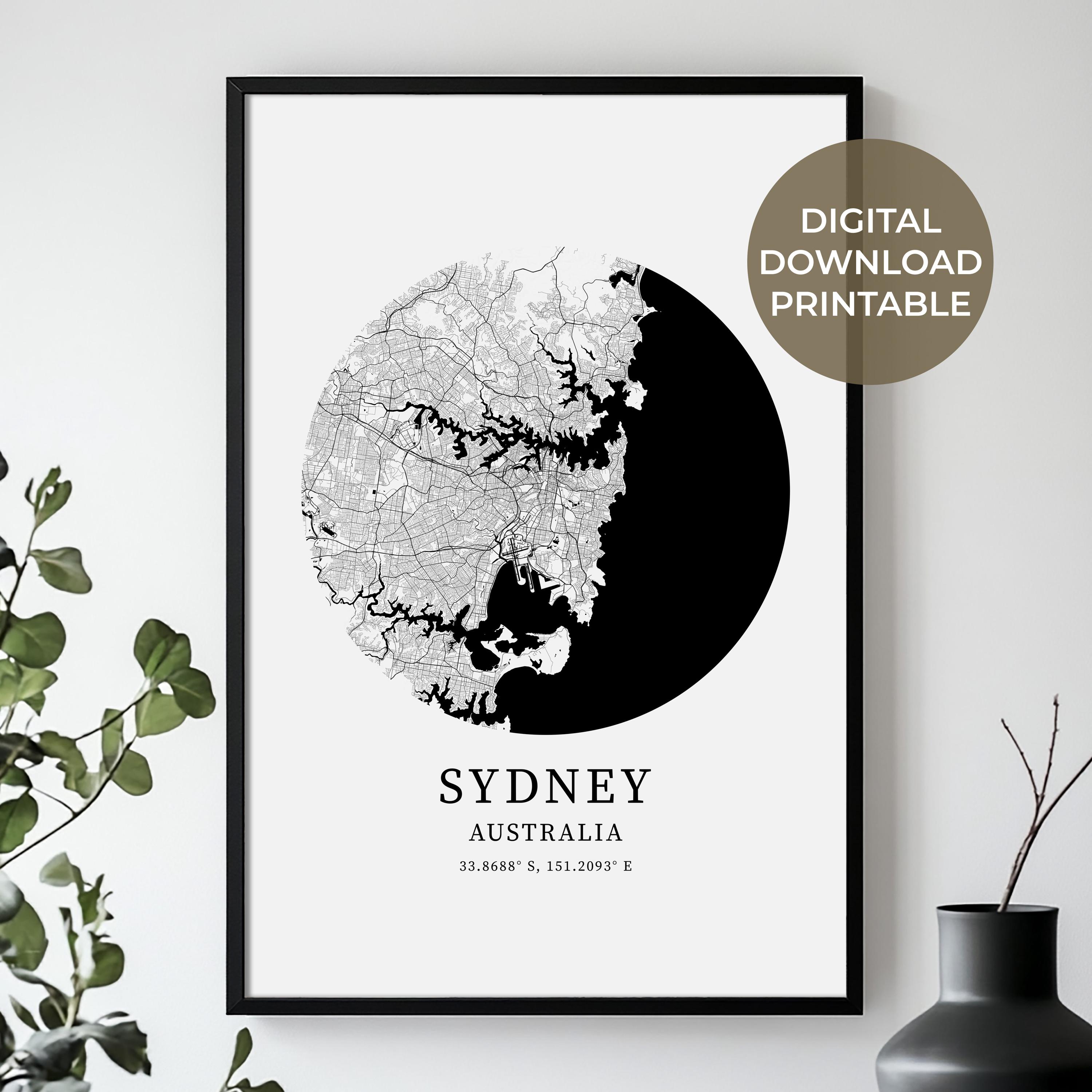 Sydney City Map, Map Print, Map Poster, Poster Digital Map, Sydney ...