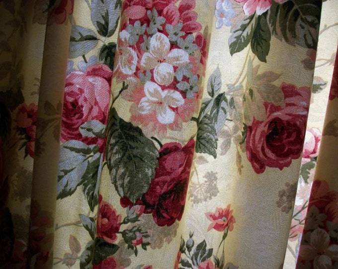 SALE, Vintage Rose Curtains - 2 Panels and 1 Valance - Yellow Curtains ...