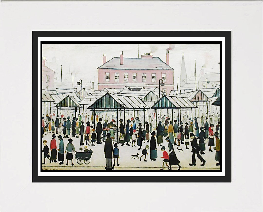 L S Lowry Unframed Picture Mount and Print. northern Market Scene - Etsy UK