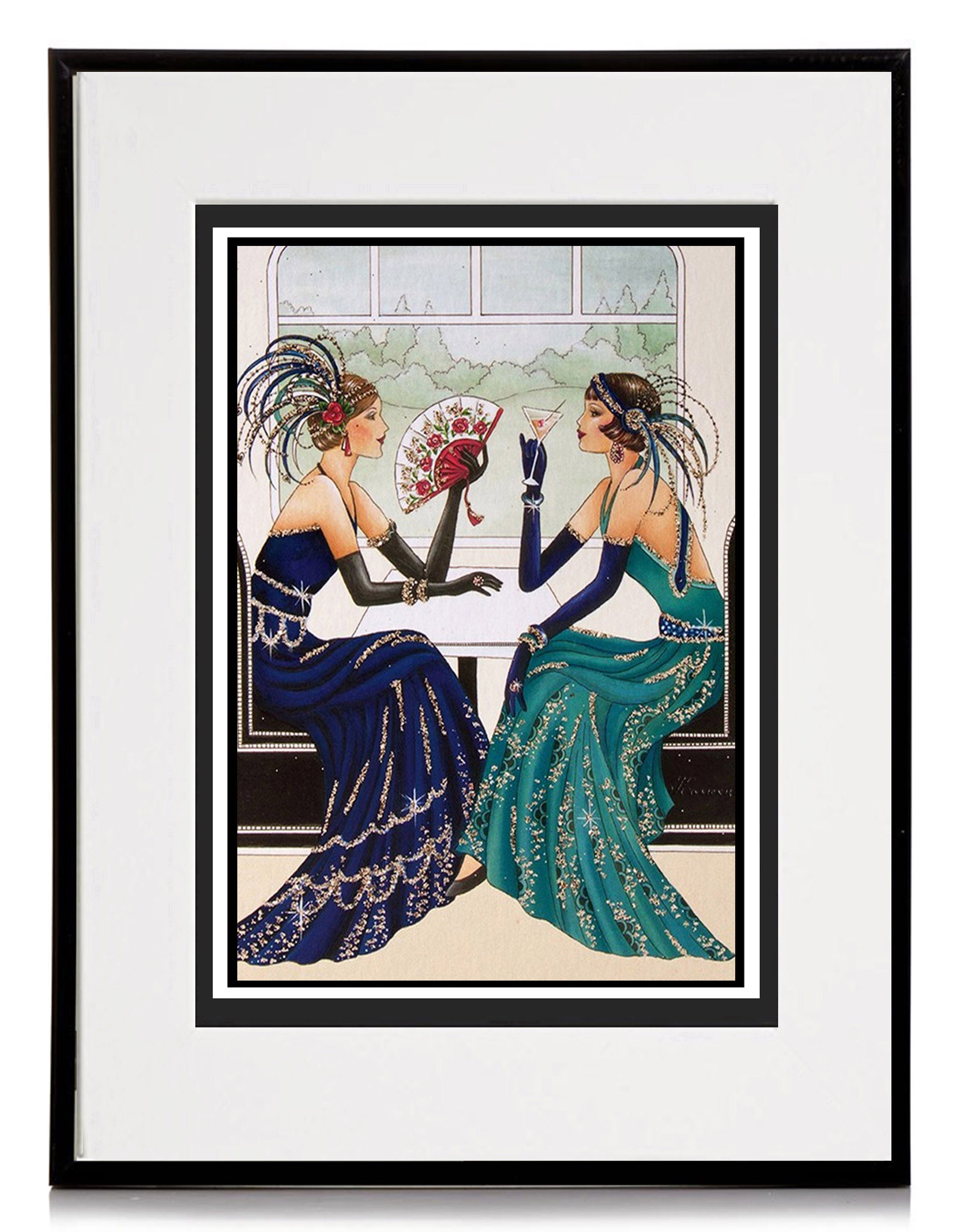 Vintage 1930s Art Deco Style.fashionable Elegant Ladies, Unframed Print ...