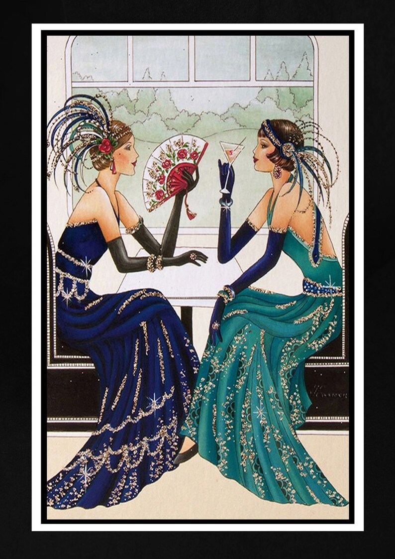 Vintage 1930s Art Deco Style.fashionable Elegant Ladies, Unframed Print ...