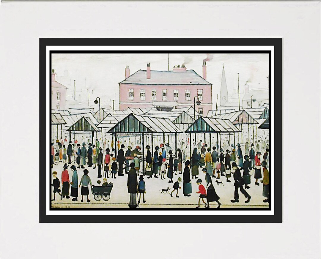 Vintage L S Lowry, market Scene Unframed Art Print With Picture Mount ...