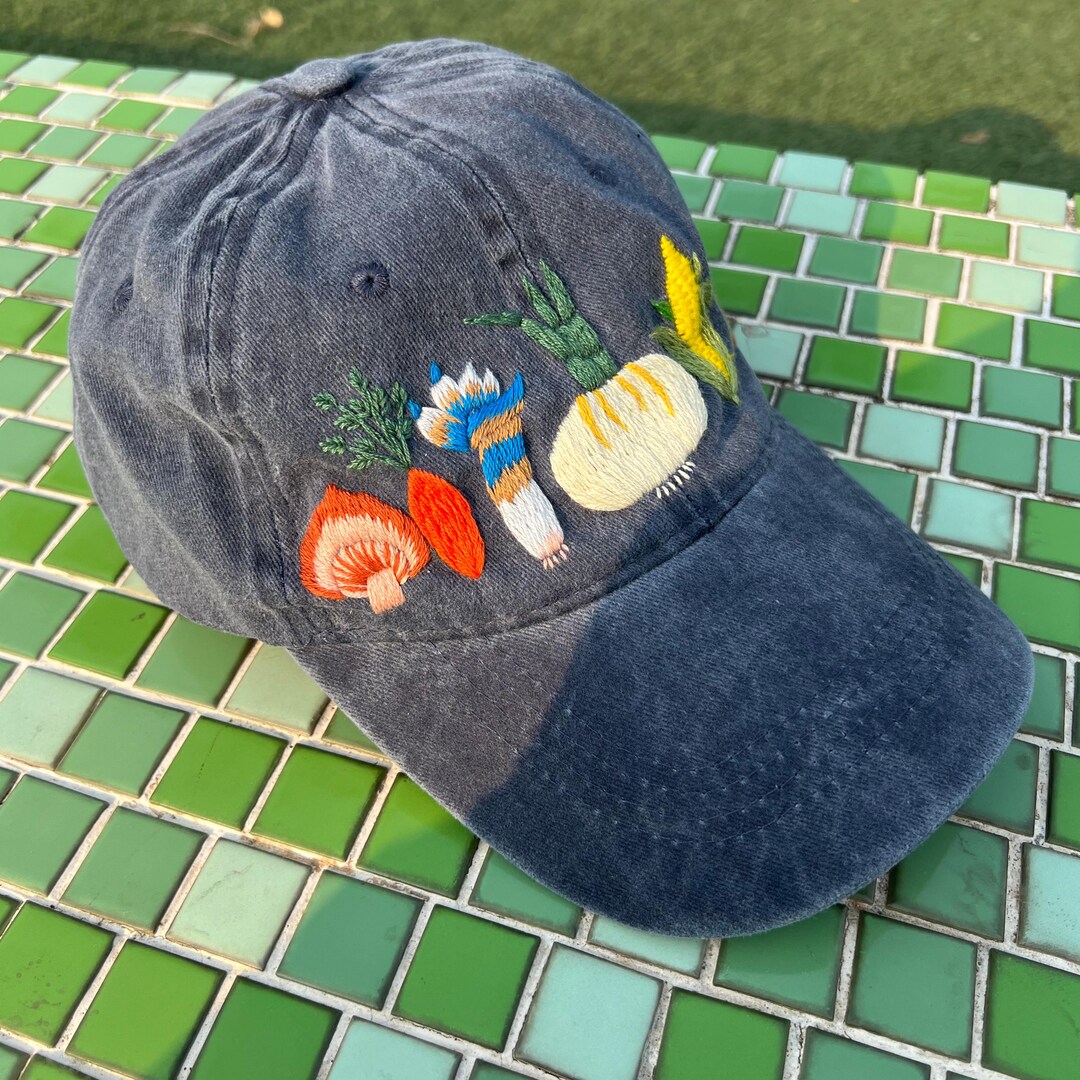 Hand Embroidered Vegetable Hat – Personalized Vegetable Embroidery Cap ...