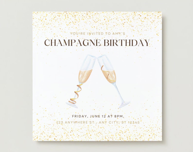 Champagne Birthday Invitation Digital Template - Etsy