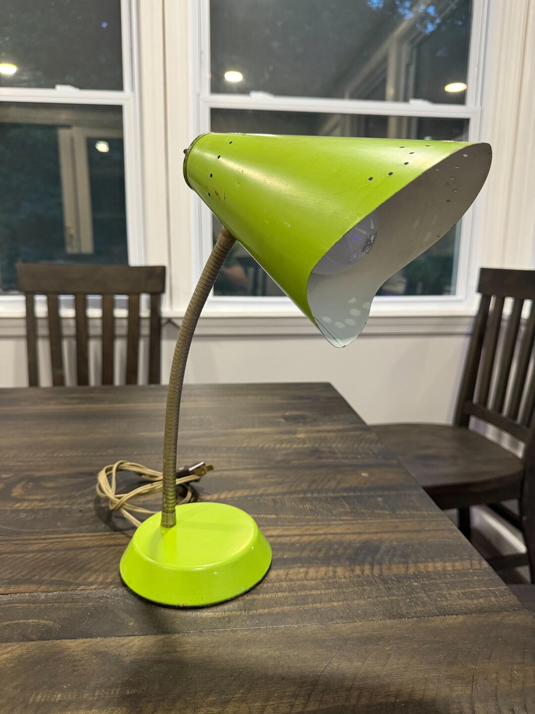 MCM Avocado Green Atomic Gooseneck Desk Lamp With Cool Punchout Design ...