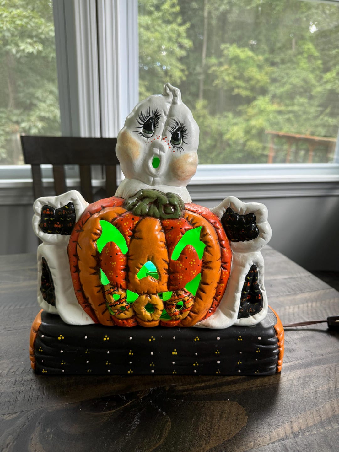 VTG Halloween Ceramic Ghost Nowell Mold Lighted Jack-o-lantern Hand ...