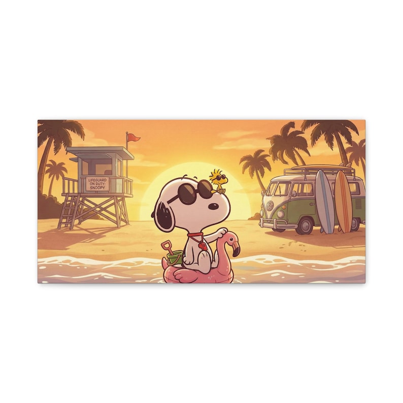 Snoopy Beach Sunset Canvas Poster - Etsy