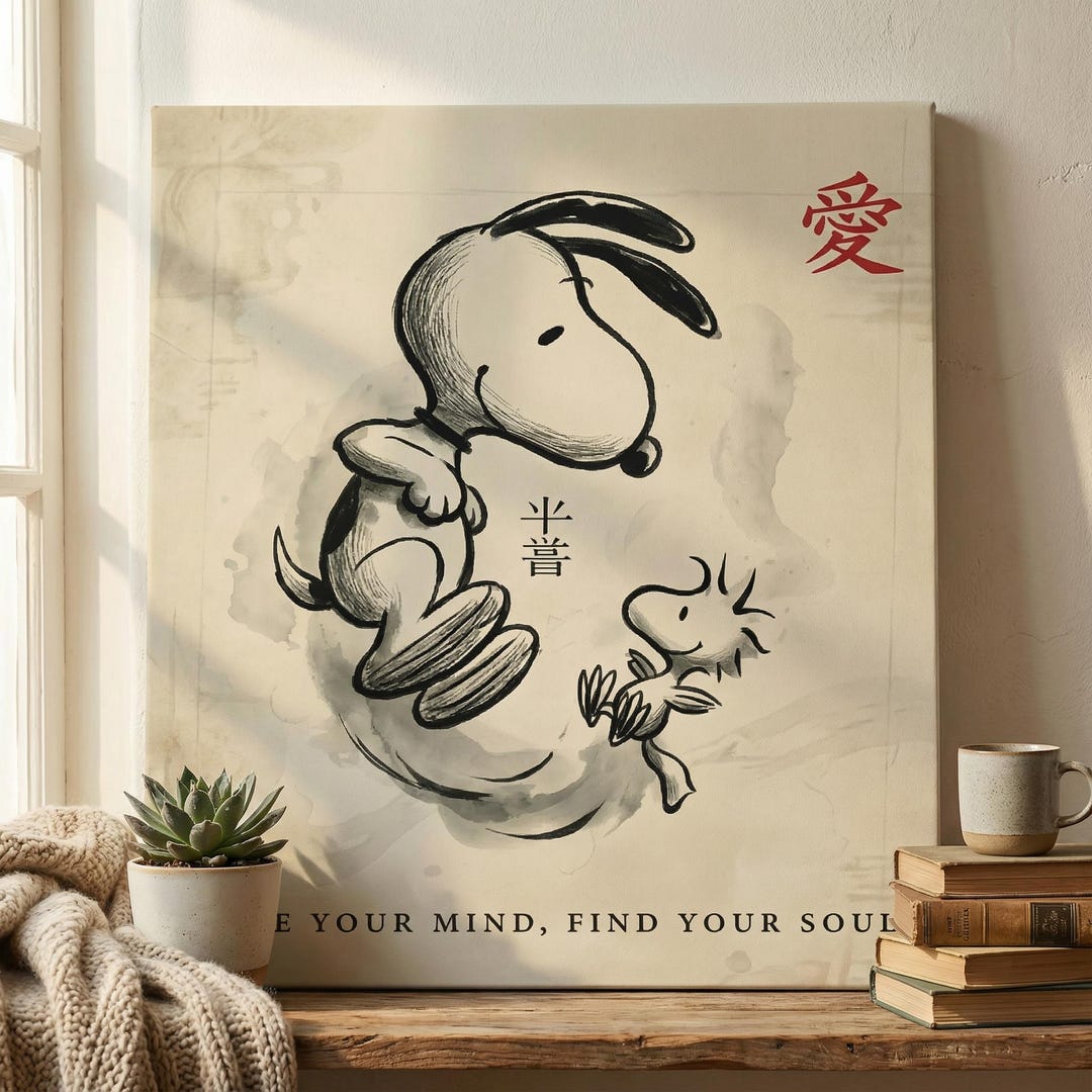 Zen Snoopy & Woodstock Artwork Canvas | Matte Stretched Wall Art - Etsy