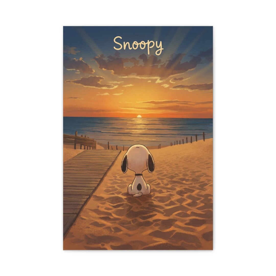 Snoopy Beach Sunset Canvas - Etsy