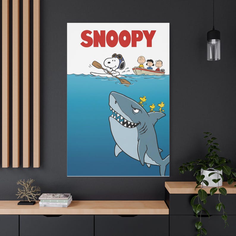 Snoopy Jaws Poster Remake Snoopy Shark Scene Canvas - Etsy Australia