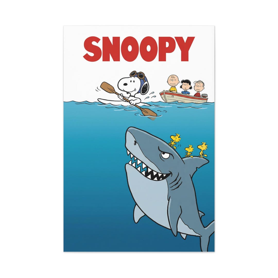 Snoopy Jaws Poster Remake Snoopy Shark Scene Canvas - Etsy