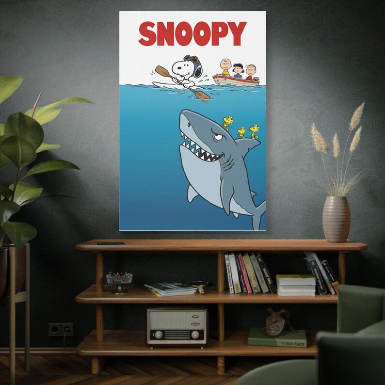 Snoopy Jaws Poster Remake Snoopy Shark Scene Canvas - Etsy Australia