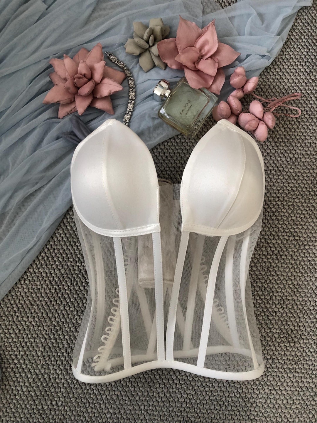 White Corset, Bridal Lingerie, Lacing Corset, Transparent Corset ...