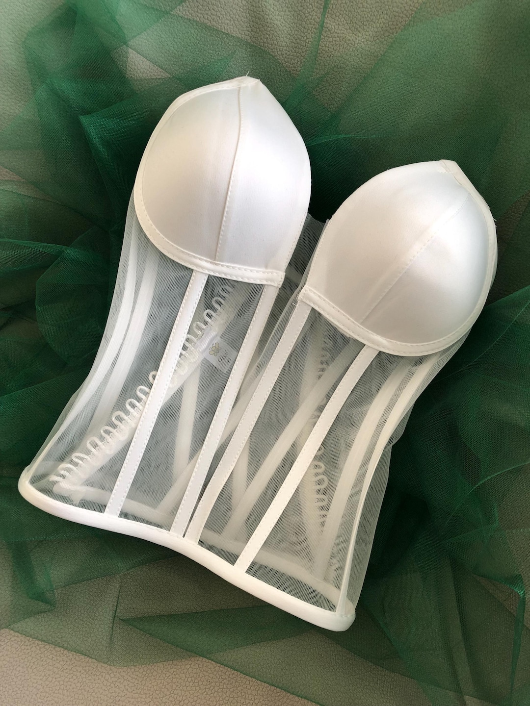 White Bustier Corset Top, Corset, Mesh Bustier,bridal Lingerie,cupped ...