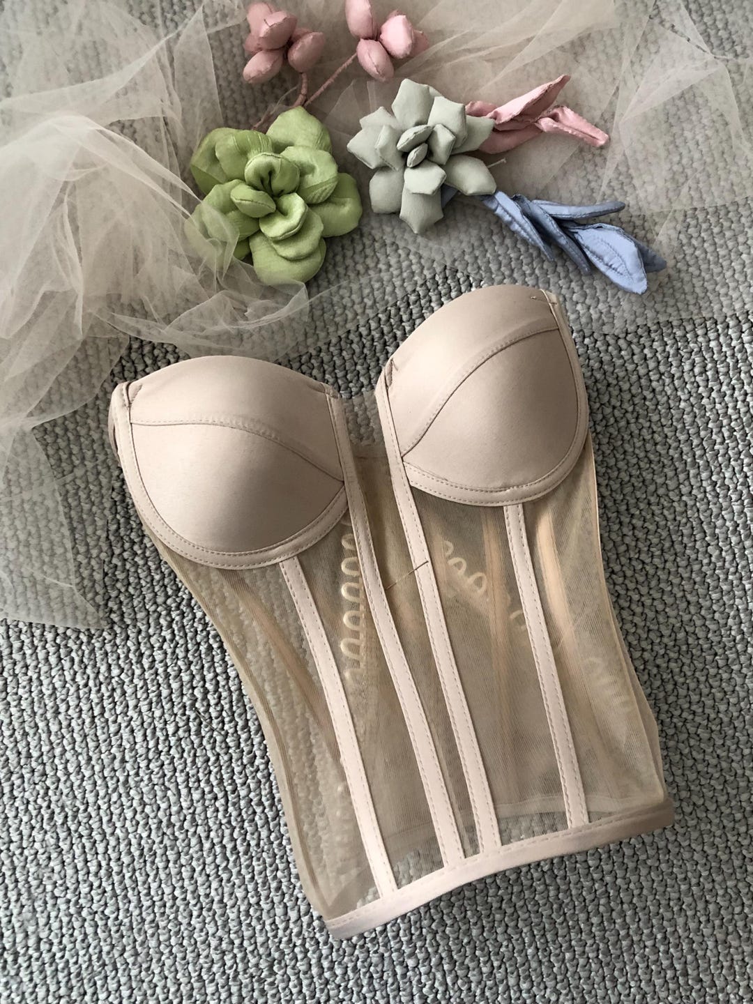 Beige Corset, Bridal Lingerie, Lacing Corset, Transparent Corset ...