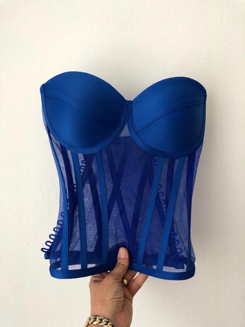 Royal Blue Bustier Corset Top, Corset, Mesh Bustier,bridal Lingerie ...